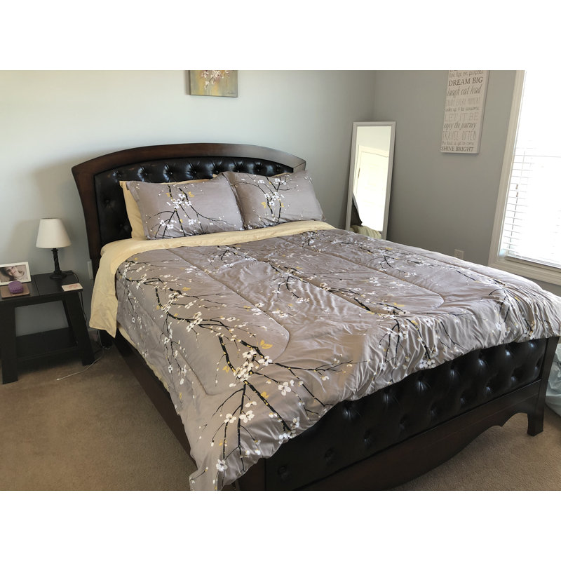 Suploo Gray Comforter Sheet Set Bed in a Bag 7 Pieces King Size Tree Branch Bloom Flower Bedding Set Wayfair